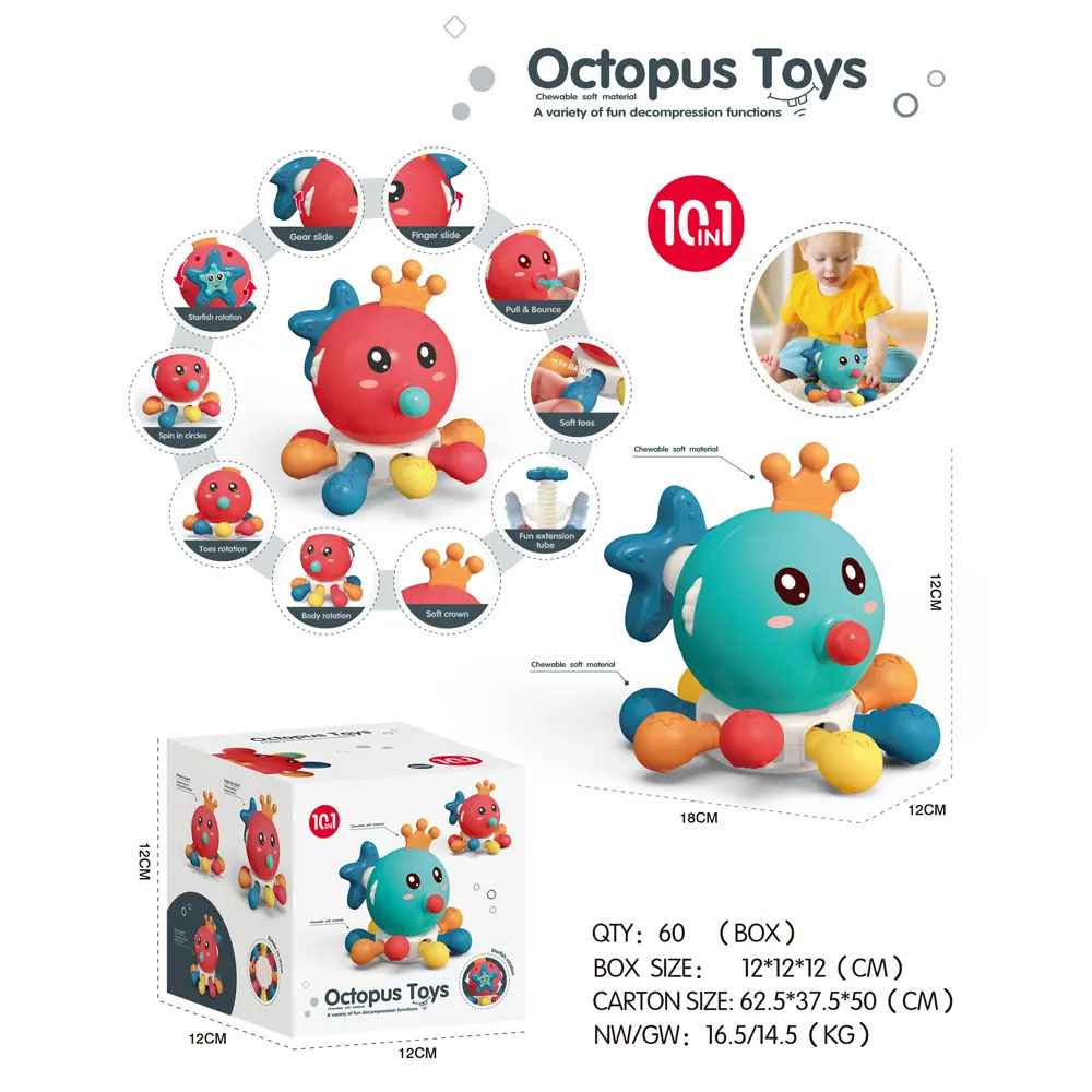 10-in-1 Octopus Baby Activity Toy – Spinning, Teething & Sensory Play ...