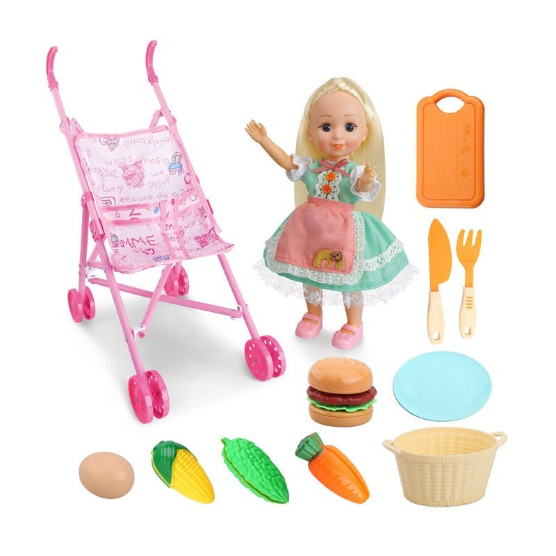 Doll Stroller Playset – 12 Inch Baby Pram with Feeding & Grooming ...