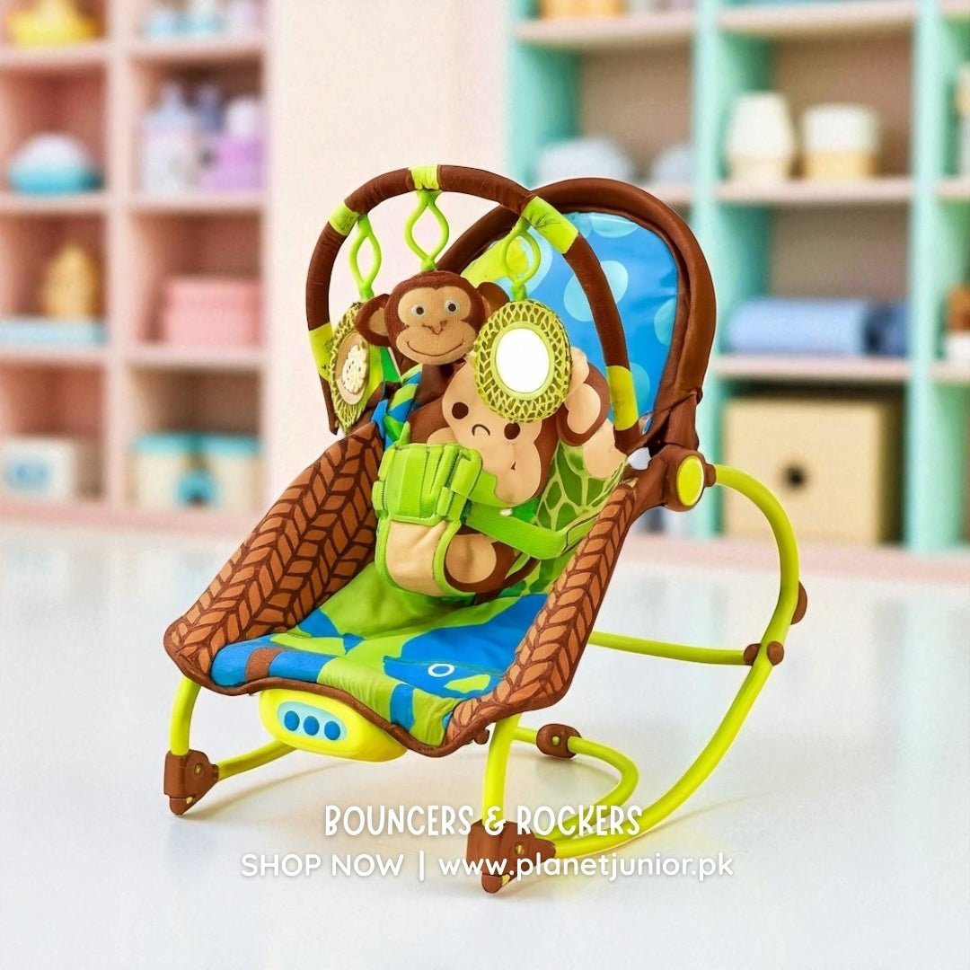 Multi-Color Baby Bouncer with Hanging Toys – Planet Junior