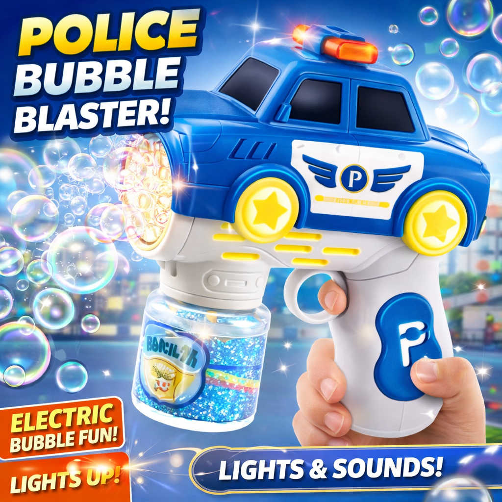 Police Car Bubble Blaster – Electric Bubble Gun for Kids – Planet Junior