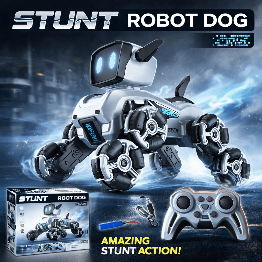 Remote & Watch Controlled Stunt Robot Dog | 8-Wheel 360° Spinner with ...